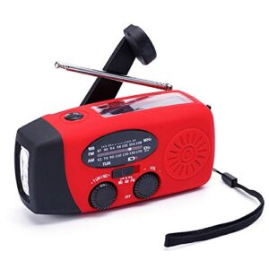 FM/AM/NOAA Weather Radio Hand Crank Self Powered Solar Emergency Radios with 3 LED Flashlight 2000mah Power Bank Smart Phone Charger (Red)