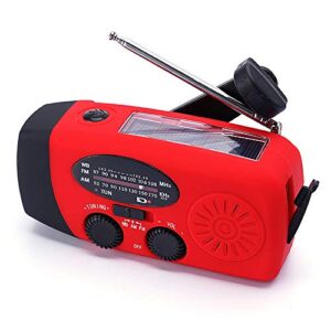 FM/AM/NOAA Weather Radio Hand Crank Self Powered Solar Emergency Radios with 3 LED Flashlight 2000mah Power Bank Smart Phone Charger (Red)