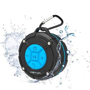 asiyun shower speaker, ipx7 waterproof bluetooth speaker, loud hd sound, portable wireless speaker with suction cup & sturdy hook, built-in mic, for shower, pool, beach, outdoor(blue)