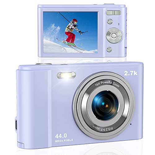 Digital Camera, Lecran Vlogging Camera with 16X Digital Zoom, 2.88" IPS Screen, Compact Portable Mini Cameras for Students, Teens, Kids (2.7K Purple)