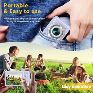 Digital Camera, Lecran Vlogging Camera with 16X Digital Zoom, 2.88" IPS Screen, Compact Portable Mini Cameras for Students, Teens, Kids (2.7K Purple)