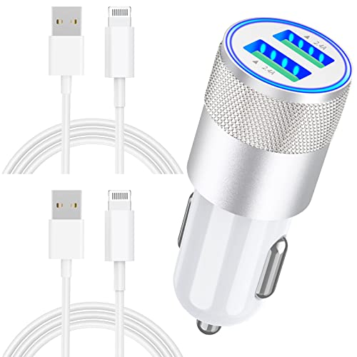 [Apple MFi Certified] iPhone Car Charger, 4.8A/24W Dual USB Car Fast Charger Power Rapid Adapter with 2Pack Lightning to USB Cable Quick Sync Charging for iPhone 13/12/11/XS/XR/X/8/7/SE/Airpods/iPad