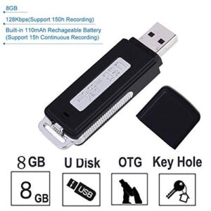 8 GB Voice Recorder,Rechargeable Mini USB Voice Recorder USB Flash Drive Voice Activated Recorder Dictaphone 15 Hours Battery Life 150 Hours File Capacity for Playback Lectures, Meetings, Interviews