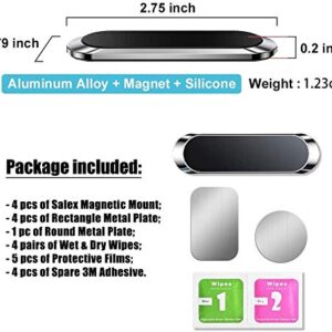 SALEX Flat Magnetic Phone Mounts 4 Pack. Black Cell Phone Holder for Car Dashboard, Wall, Truck. Universal Stick on iPad Wall Magnet Mount Kit for Tablets, Smartphones. Magnetic Phone Mount for iPhone