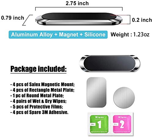 SALEX Flat Magnetic Phone Mounts 4 Pack. Black Cell Phone Holder for Car Dashboard, Wall, Truck. Universal Stick on iPad Wall Magnet Mount Kit for Tablets, Smartphones. Magnetic Phone Mount for iPhone