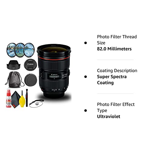 Canon EF 24-70mm f/2.8L II USM Lens (5175B002) + Filter Kit + Cap Keeper + Cleaning Kit + More (Renewed)