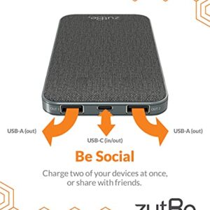 zutBe PowerTrip 10000mAh Portable Charger with 1 USB-C 2 USB-A Ports and 18W of Power Delivery PD Charge Any iPhone 14/13/12/11/ Samsung Galaxy iPad Pixel Switch and More (Wall Charger Not Included)