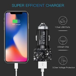 Dual USB Car Charger Quick Charge 3.0 Car Adapter Car Decorations Bling Fast Charging Charger Compatible for iPhone 11/11pro/ MAX/XS/XR/X/10, iPad, Samsung S10/S10+/S9, Google Pixel 4/4 XL etc