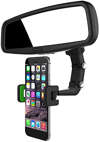 360° Multifunctional Rearview Mirror Phone Holder - Rearview Mirror Phone Mount, Smartphone Stand and Vehicle Back Seat Mobile Phone Holder Compatible with All Cell Phones (1 Pack - Green)