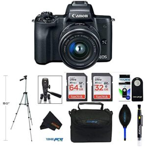 canon eos m50 15-45mm f/3.5-6.3 is stm mirrorless digital camera + sunshine advanced bundle