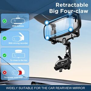 IPOW Large Rearview Mirror Phone Holder for Car 360°Rotatable and Retractable, 2022 Upgraded Four Corners Fixed Anti-Shake Multifunctional Design for All Phones and All Car Rearview Mirror with Button