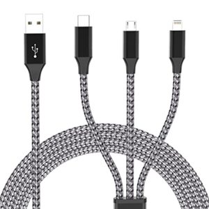 idison multi charging cable, iphone lightning charger cable nylon braided multiple usb cable universal 3 in 1 charging cord adapter with type-c, micro usb port connectors for cell phones and more