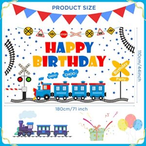 Train Theme Happy Birthday Banner Backdrop Train Party Decorations for Boy Girl Kid Train Birthday Party Supplies Railroad Train Crossing Themed Party Backdrop Background Decorations 71 x 44 Inch