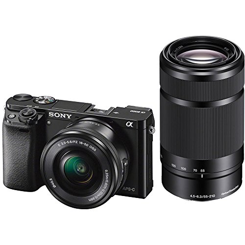 Sony Alpha a6000 Mirrorless Camera with 16-50mm and 55-210mm Lenses ILCE6000Y/B with Soft Bag, Tripod, Additional Battery, 64GB Memory Card, Card Reader, Plus Essential Accessories