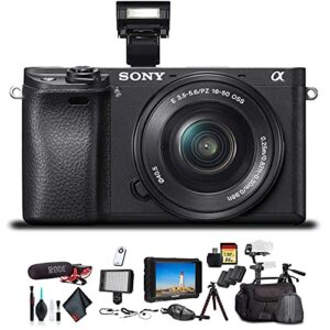 sony alpha a6300 mirrorless camera w/ 16-50mm lens black ilce6300l/b w/soft bag, zhiyun-tech weebill stabilizer, 2x extra batteries, rode mic, 2x 64gb cards, 4k monitor, plus essential accessories