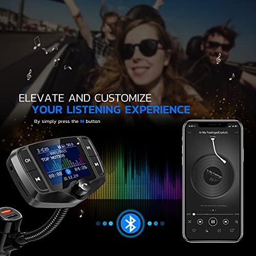 Nulaxy Bluetooth FM Transmitter, Wireless Radio Adapter Hands-Free Car Kit with 1.8 Inch Display, QC 3.0 & 5V/2.4A, USB Drive & SD Card Aux in & Out