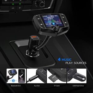 Nulaxy Bluetooth FM Transmitter, Wireless Radio Adapter Hands-Free Car Kit with 1.8 Inch Display, QC 3.0 & 5V/2.4A, USB Drive & SD Card Aux in & Out