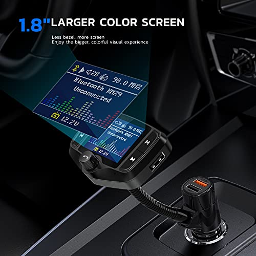 Nulaxy Bluetooth FM Transmitter, Wireless Radio Adapter Hands-Free Car Kit with 1.8 Inch Display, QC 3.0 & 5V/2.4A, USB Drive & SD Card Aux in & Out