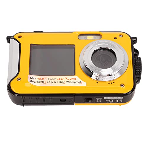 Waterproof Digital Camera, Micro USB 2.0 Full HD Double Screens Waterproof Digital Camera for Photograph Yellow