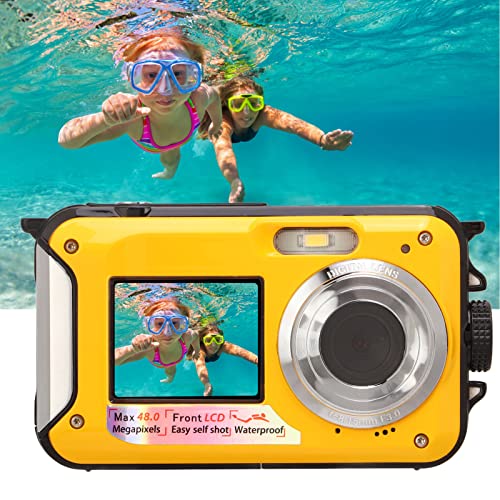 Waterproof Digital Camera, Micro USB 2.0 Full HD Double Screens Waterproof Digital Camera for Photograph Yellow