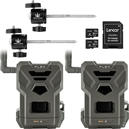 SPYPOINT Flex Dual-Sim Cellular Trail Camera 33MP Photos 1080p Videos with Sound and On-Demand Photo/Video Requests - GPS Enabled with Bundle Options (2 PK, Mount Bundle)