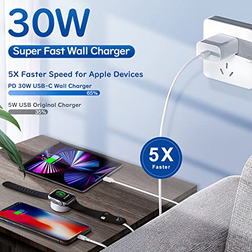 30W USB-C Fast Charger for Apple Watch and iPhone, 3-in-1 Magnetic Charging Cable Compatible with Series 8/7/6/SE/5/4/3/2 and iPhone 14/13/12/11/Pro/Max/Xs/XR/8