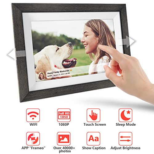 WiFi Digital Photo Frame 10.1 Inch IPS HD Cloud Smart Digital Picture Frame,32GB Storage, Wall Mountable, Auto-Rotate, iOS and Android Apps，Simple Setup to Share Photos or Video, Gifts for Loved one