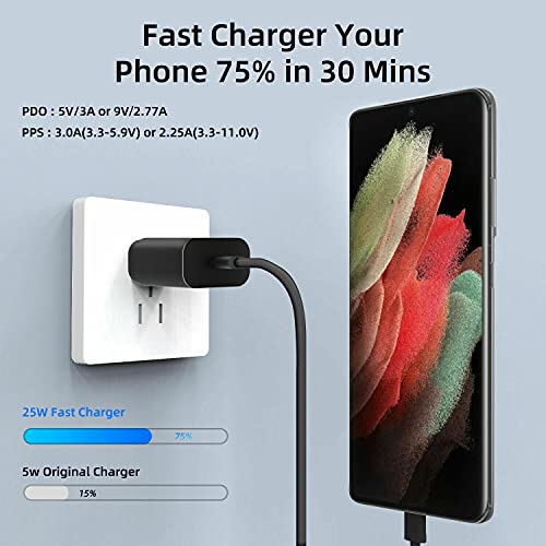 Super Fast Charger Type C |2 Pack |Type C 25W Wall Charger + USB C to USB C Fast Charging Cable for Samsung Galaxy S21 charger/S21+/S21 Ultra/S20/S20+/S20 Ultra/Note 20/Note 20 Ultra/Note 10/Note10