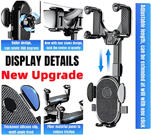 DUCTIAIARY 【2 Generation Upgrade】 Phone Mount for Car丨Adjustable Rearview Cell Mount丨360°Rotatable and Retractable Car Phone Holder, Universal Mirror Phone Holder for All Mobile Phones - More Stable