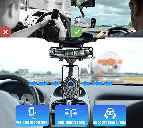 DUCTIAIARY 【2 Generation Upgrade】 Phone Mount for Car丨Adjustable Rearview Cell Mount丨360°Rotatable and Retractable Car Phone Holder, Universal Mirror Phone Holder for All Mobile Phones - More Stable