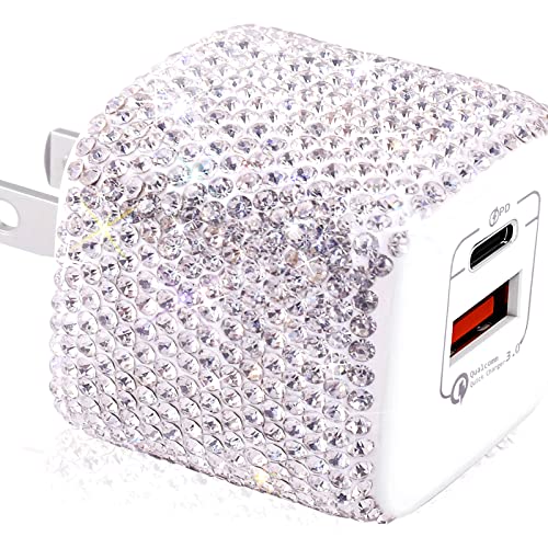 USB C Wall Charger 20W Bling PD & QC 3.0 2 Port Charger with 20W Mini USB-C Power Adapter Compatible with iPhone iPad AirPods Samsung Galaxy and More