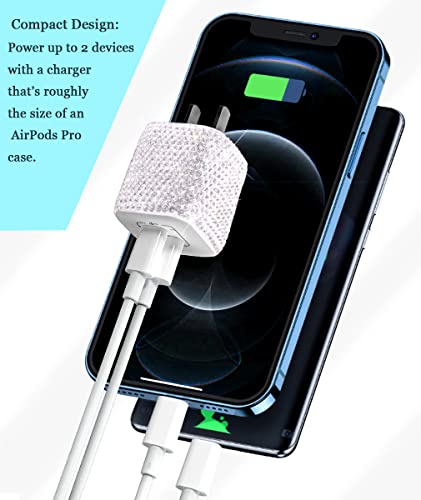 USB C Wall Charger 20W Bling PD & QC 3.0 2 Port Charger with 20W Mini USB-C Power Adapter Compatible with iPhone iPad AirPods Samsung Galaxy and More