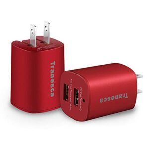 tranesca dual usb wall chargers compatible with iphone se,xs/xs max, xr/8/7/6s/6s plus/6 plus/6 and more-2 pack (red)