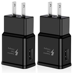 2 pack adaptive fast charging block usb wall charger plug adapter compatible with samsung galaxy s21/s21+/s21ultra/s20/s20+/note 20/10/s10 s9 s8 s7 s6 edge plus active, note 5 8 9 quick charge (black)