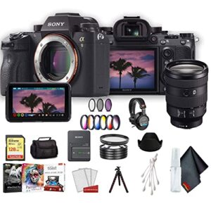 sony alpha a9 mirrorless digital camera (body only) (international model) advanced accessory bundle w/ 24-105mm lens + recording monitor