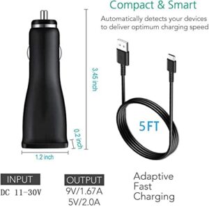 Samsung Adaptive Fast Charging Dual-Port Car Charger, LaoFas USB Rapid Car Charger with Type C Cable 5ft Compatible Samsung Galaxy S10+/S10e/S10/S9/S9 Plus/S8/S8 Plus/S8 Active/Note10 and More