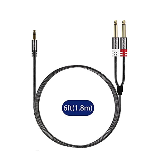 JX-E 3.5mm to 1/4 Adapter, 1/8 to 1/4 Stereo Cable, 3.5mm TRS to Dual 6.35mm TS Mono Breakout Cable Y Splitter Adapter Compatible with iPod, CD Player, Multimedia Speaker, Home Stereo System, 6 Feet