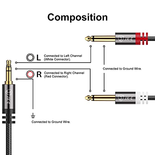 JX-E 3.5mm to 1/4 Adapter, 1/8 to 1/4 Stereo Cable, 3.5mm TRS to Dual 6.35mm TS Mono Breakout Cable Y Splitter Adapter Compatible with iPod, CD Player, Multimedia Speaker, Home Stereo System, 6 Feet