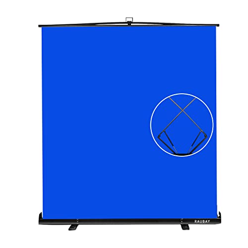 【Easy Set Up】 RAUBAY 6.2 x 5 ft Collapsible Blue Screen Backdrop Portable Retractable Chroma Key Panel Photo Background with Stand for Video Conference, Photographic Studio, Streaming