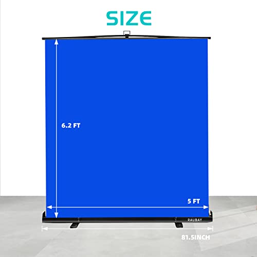 【Easy Set Up】 RAUBAY 6.2 x 5 ft Collapsible Blue Screen Backdrop Portable Retractable Chroma Key Panel Photo Background with Stand for Video Conference, Photographic Studio, Streaming