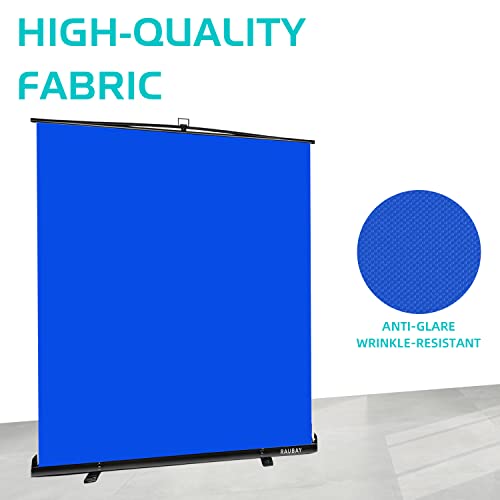 【Easy Set Up】 RAUBAY 6.2 x 5 ft Collapsible Blue Screen Backdrop Portable Retractable Chroma Key Panel Photo Background with Stand for Video Conference, Photographic Studio, Streaming