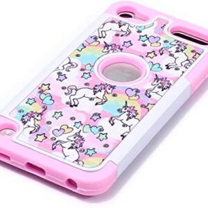 Apple iPod Touch 6,7th Case, iPod 7th Case, Rainbow Unicorn Pattern Shockproof Studded Rhinestone Crystal Bling Hybrid Case Silicone Protective Armor for Apple iPod Touch 6 7th Generation