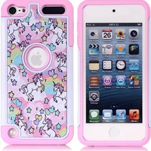 Apple iPod Touch 6,7th Case, iPod 7th Case, Rainbow Unicorn Pattern Shockproof Studded Rhinestone Crystal Bling Hybrid Case Silicone Protective Armor for Apple iPod Touch 6 7th Generation