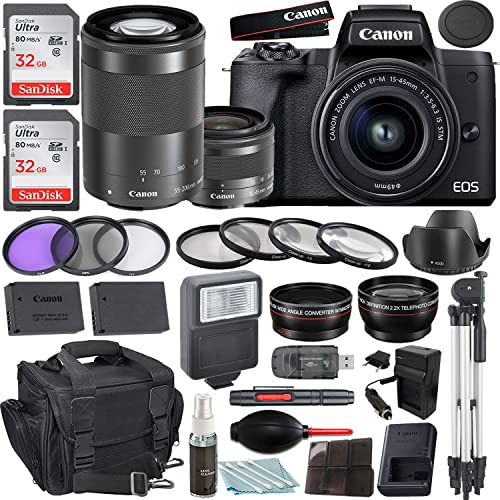 Camera Bundle for Canon EOS M50 Mark II Mirrorless Camera Black with EF-M 15-45mm F/3.5-6.3 is STM and 55-200mm f/4.5-6.3 is STM Lens + Accessories Pack (Renewed)