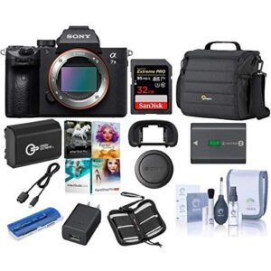 sony alpha a7 iii 24mp uhd 4k mirrorless digital camera + 32gb sdhc u3 card + lowepro camera case + spare battery + cleaning kit + memory wallet + card reader + corel pc photo video art suite 07