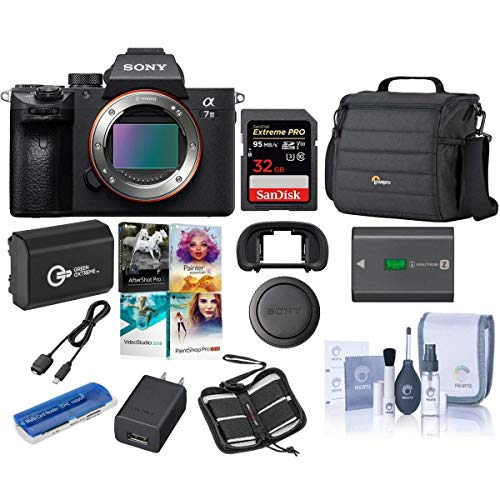 Sony Alpha a7 III 24MP UHD 4K Mirrorless Digital Camera + 32GB SDHC U3 Card + Lowepro Camera Case + Spare Battery + Cleaning Kit + Memory Wallet + Card Reader + Corel PC Photo Video Art Suite 07