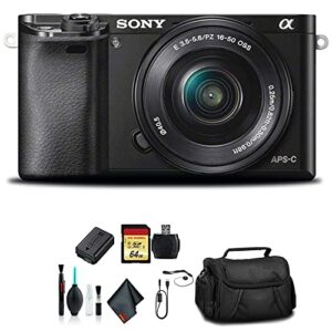 Sony Alpha a6000 Mirrorless Camera with 16-50mm Lens Black with Soft Bag, 64GB Memory Card, Card Reader, Plus Essential Accessories