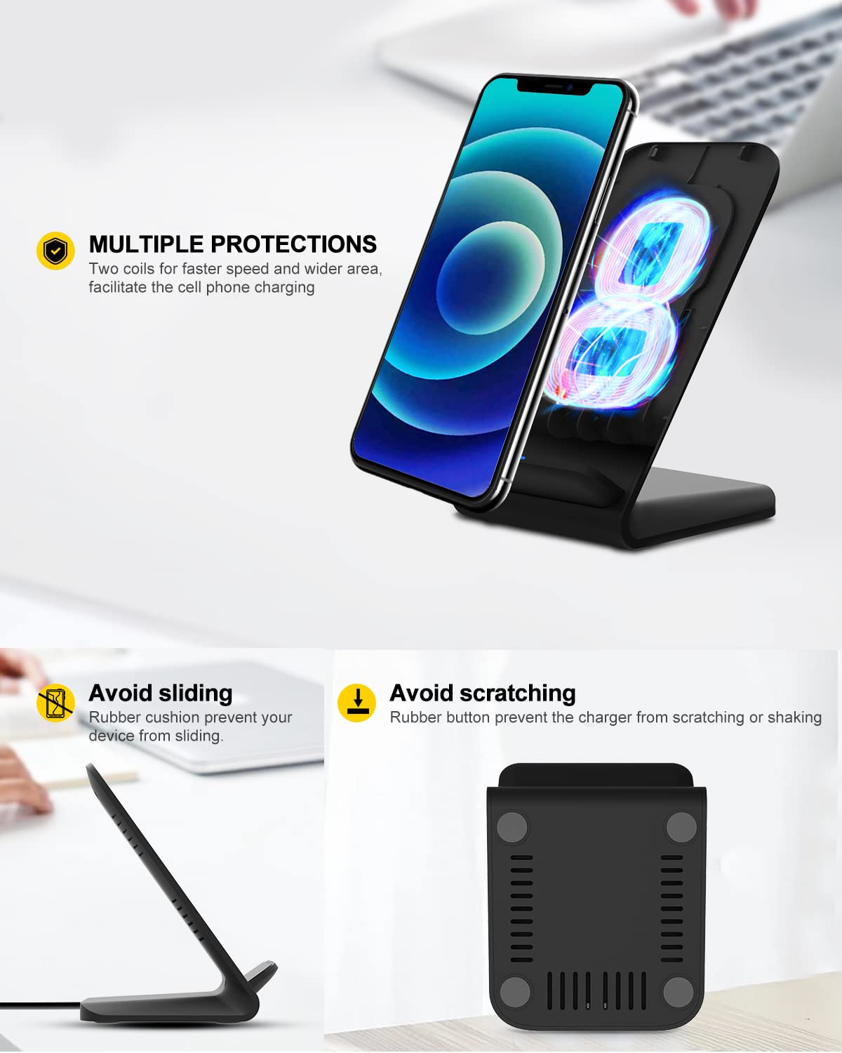 Fast Wireless Charger, Trummul Upgraded 10W Wireless Charging Stand Compatible with iPhone 13 12 11 Pro XR XS 8 Plus Galaxy S22 S21 S10 Note 20 10 Google LG and Other Wireless Charging Phones