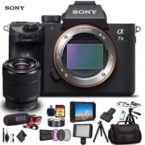 Sony Alpha a7 III Mirrorless Camera with 28-70mm Lens with Soft Bag, 2X Extra Batteries, Rode Mic, LED Light, External Monitor, 2X 64GB Memory Card, Sling Soft Bag, Plus Essential Accessories