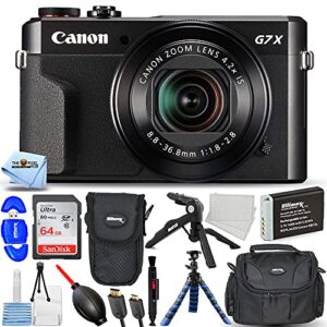 ultimaxx accessory bundle includes: canon powershot g7 x mark ii (black), extra nb-13l battery, ultra 64gb sd card, gadget bag and pouch, 12″ gripster and more